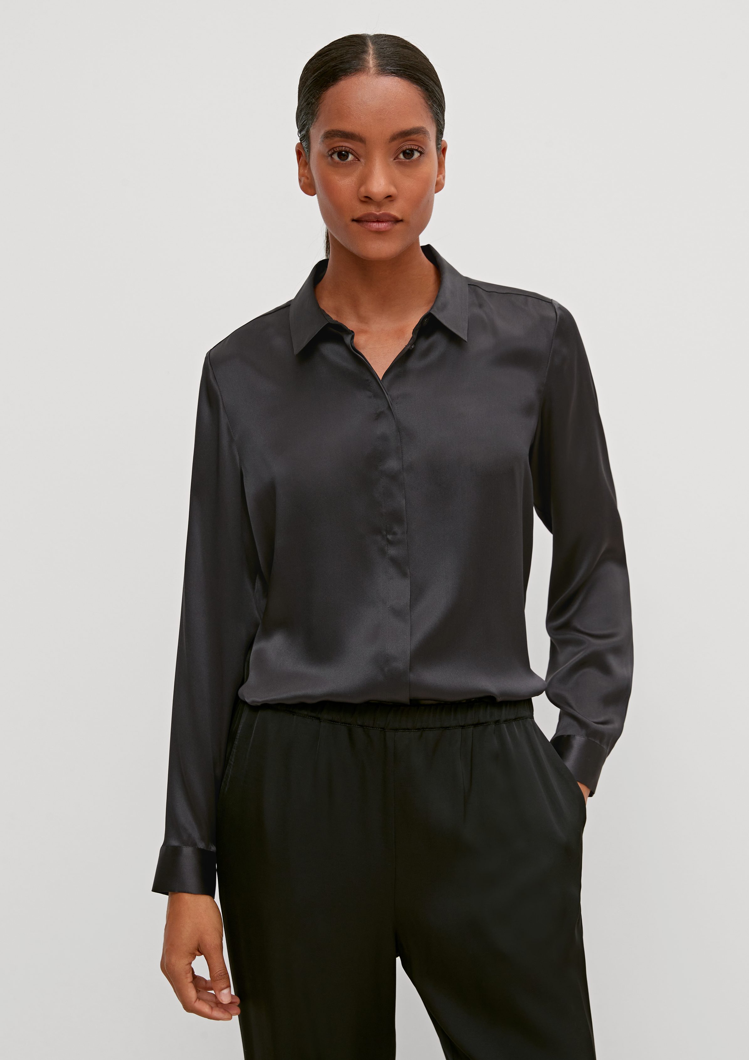 Comma Langarmbluse Bluse Aus Seide Mit Manschetten Mit Verdeckter